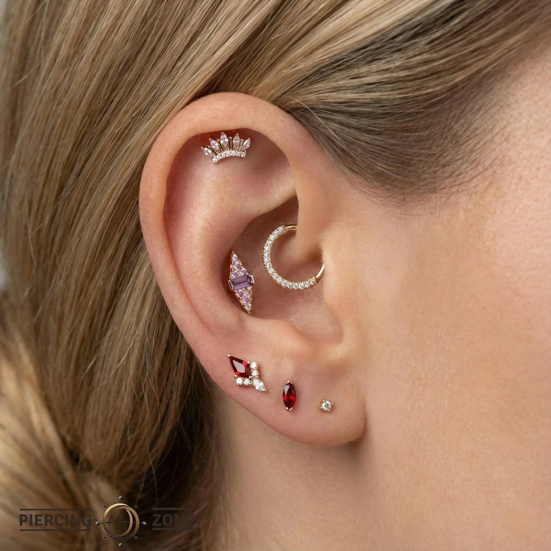 Electric Feel Amethyst Ombre 14K Gold Threadless End | Piercing-Zone