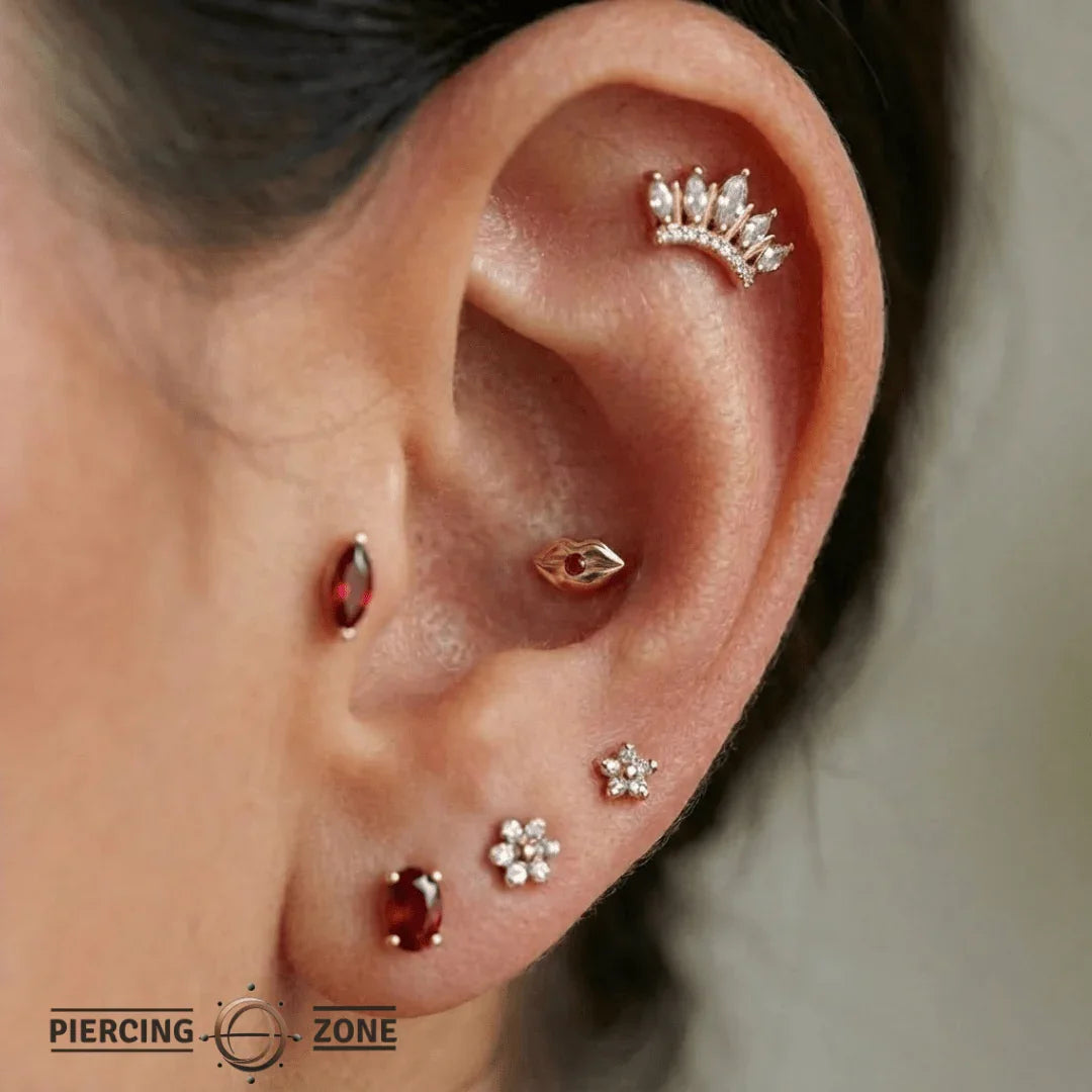 Lips with Gems – 14K/18K Gold Threadless End | Piercing-Zone